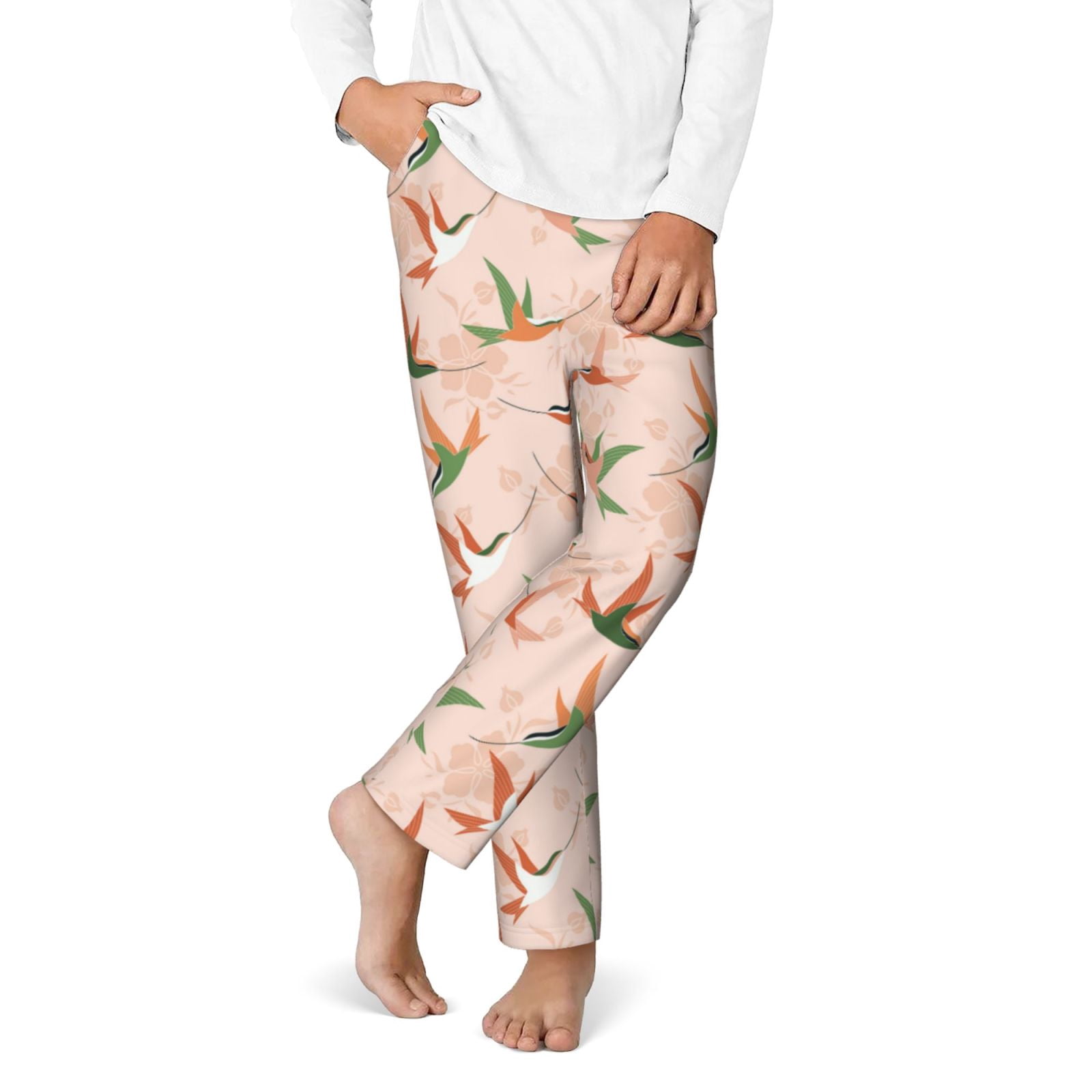 Boys Pajamas Pants - Soft Simple Hummingbird Floral Print Cotton Kids ...