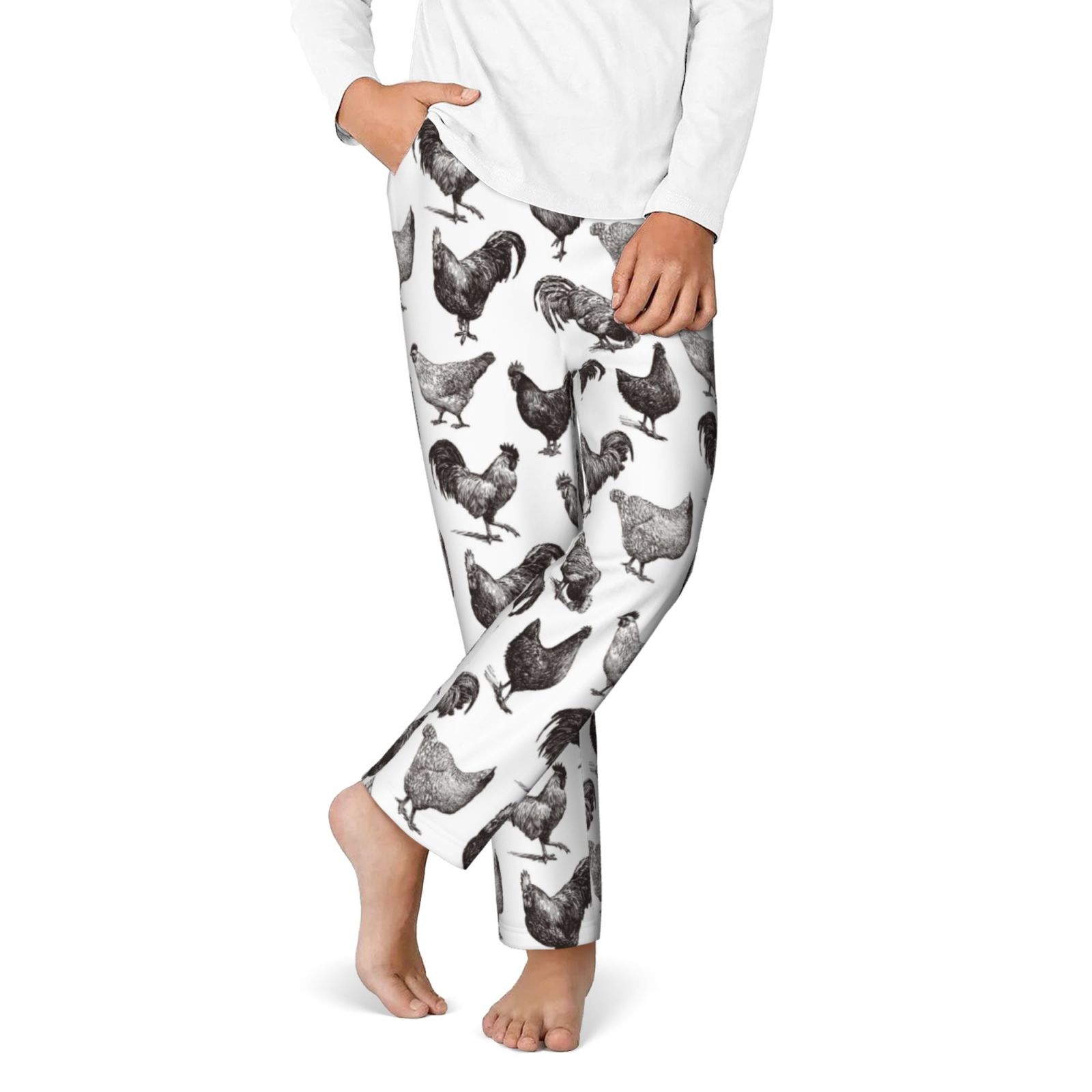 Boys Pajamas Pants - Soft Sketch Chicken Black White Cotton Kids ...