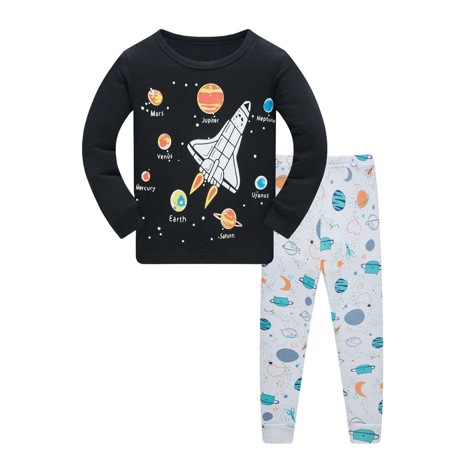 Boys Pajamas Size 10 Cotton Dinosaur Cute Print Long Sleeve Top Trousers Outfits Set Z18-Black,3 ...