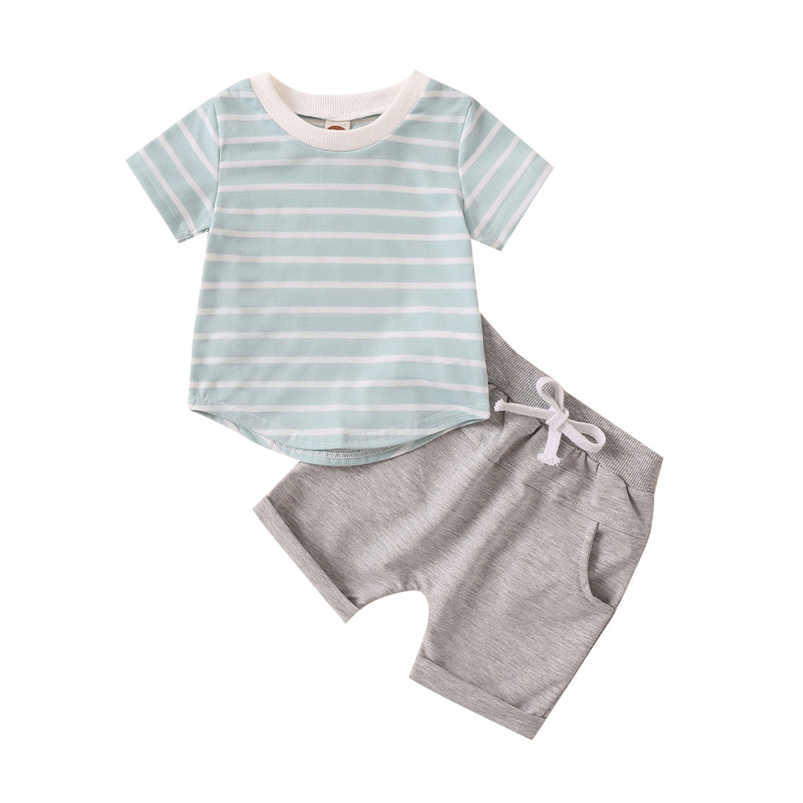 Boys Pajamas Toddler Summer Short Sleeve Striped Prints Tops Shorts ...
