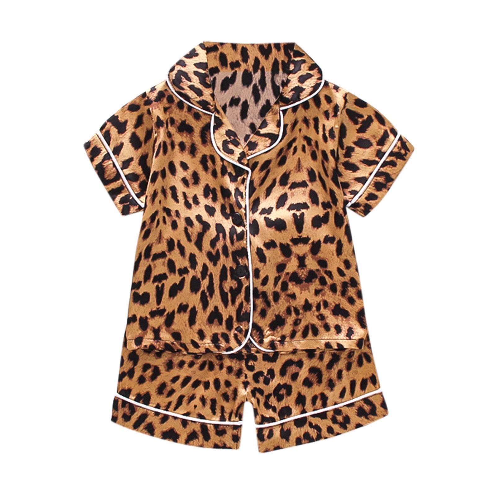 Boys Pajamas Two-Piece Set Baby Leopard Print Short Sleeve Button Down ...