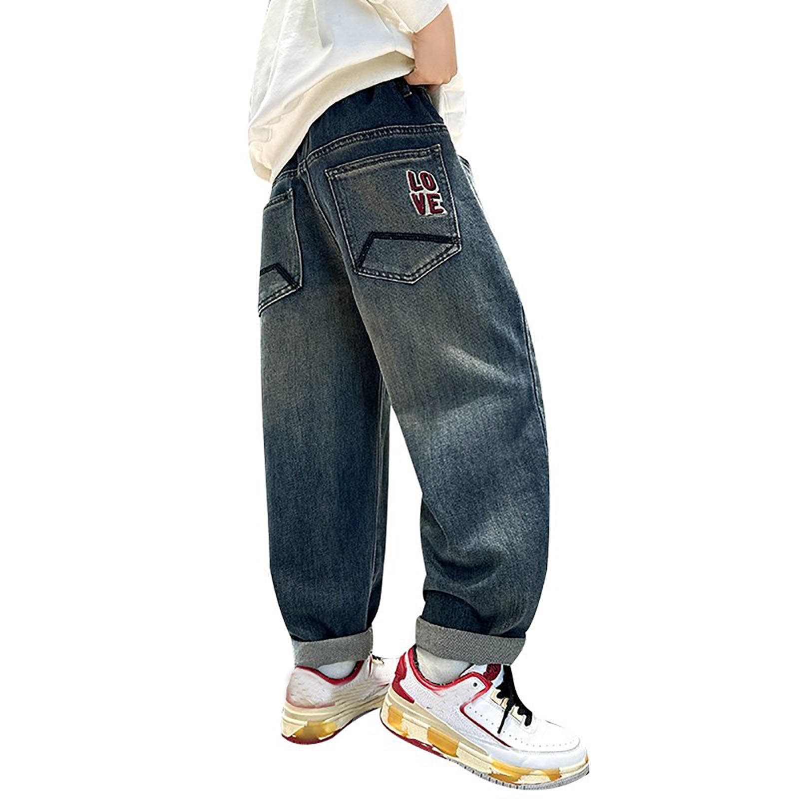Boys Pants,Baggy Jeans Boys Wide Leg Elastic Waist And Multiple Pockets ...