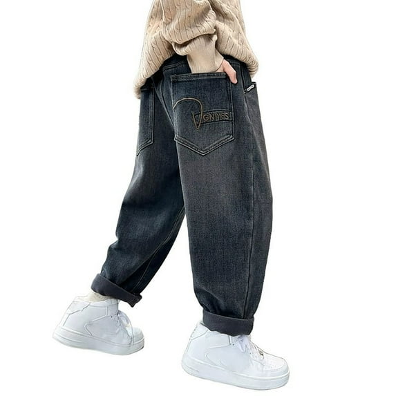 Boys Pants Boys Jeans Loose Fit Denim Pants Elastic Waist Baggy Casual Trousers with Functional ...