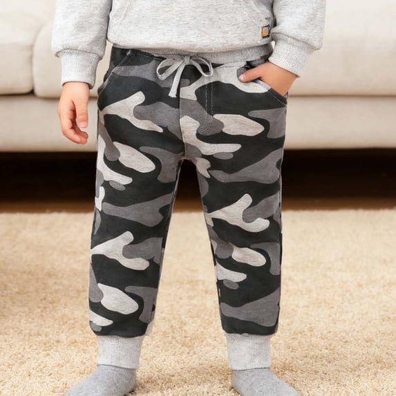 Boys' Pants Camouflage Print Pocketed Elastic Waist Drawstring Jogger ...