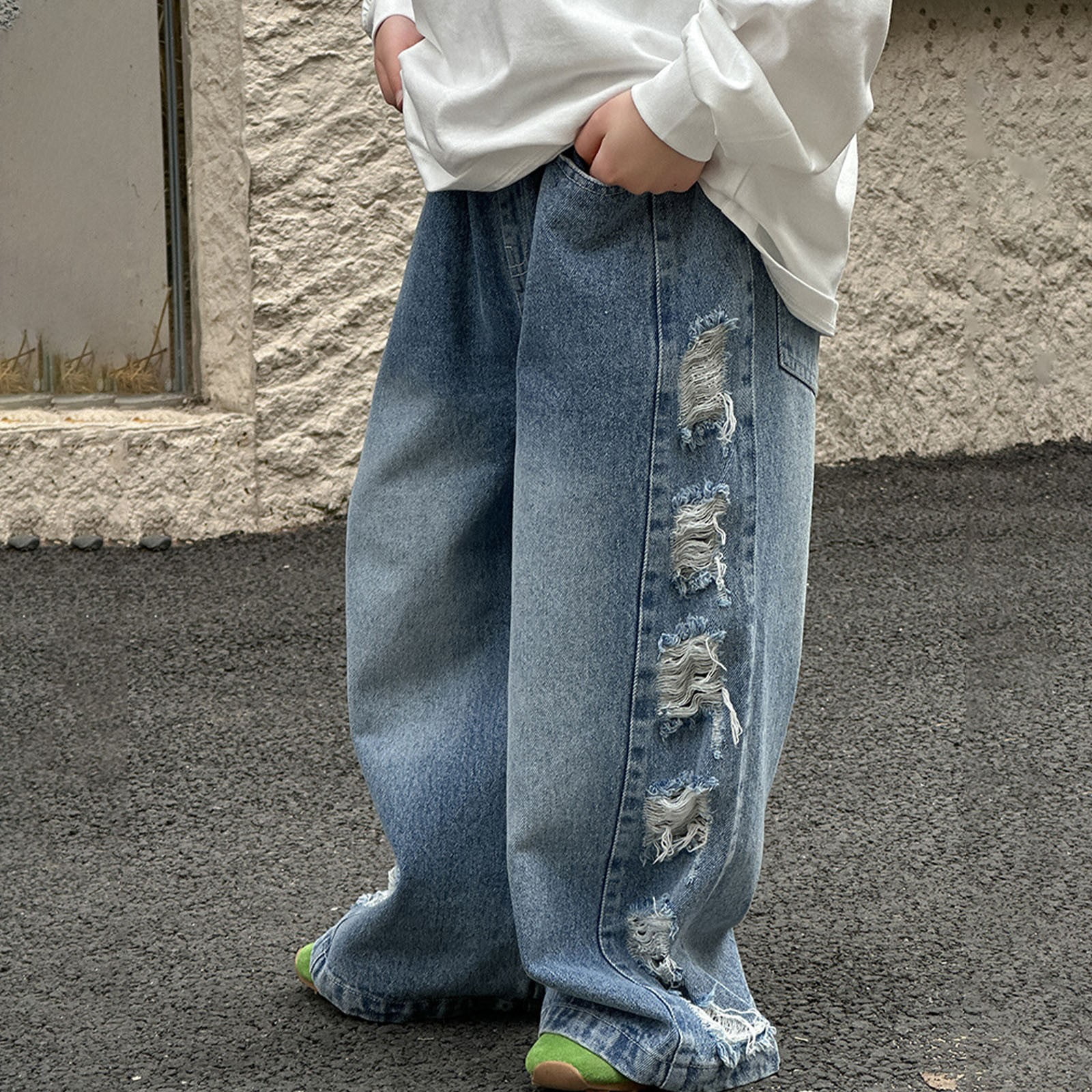 Boys Pants Children's Jeans Solid Color Multi Port Bag Elastic Waist ...