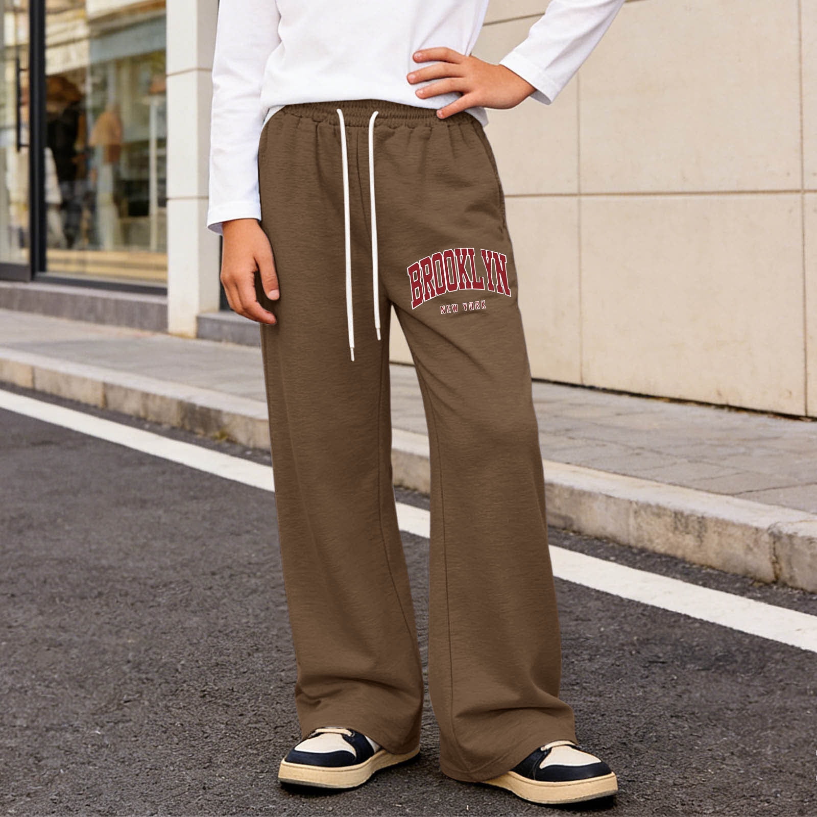 Boys Pants City Letter Print Loose Straight Leg Sports Pants with ...