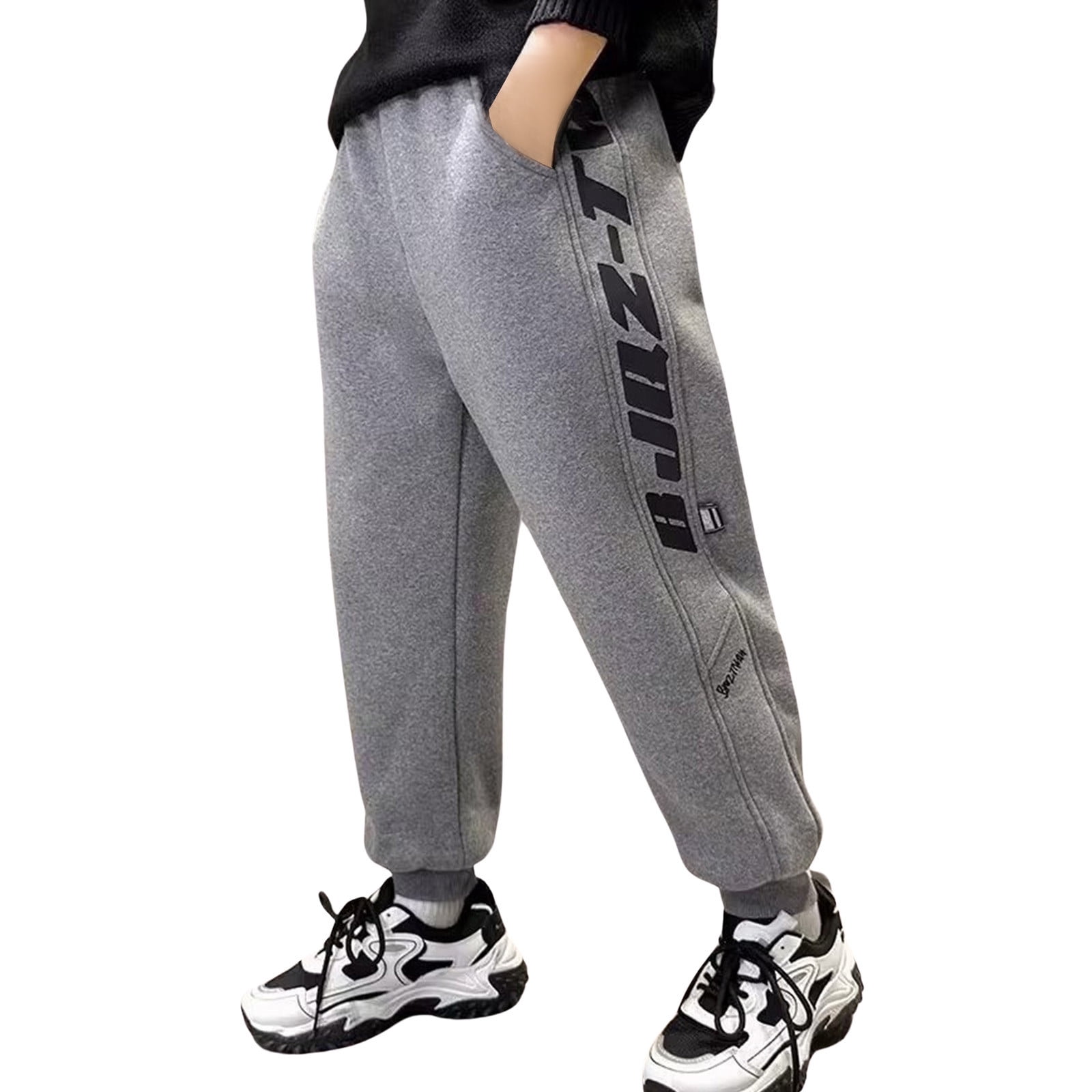 Boys Pants Drawstring Elastic Sweatpants Active Joggers Warm Sweatpants ...