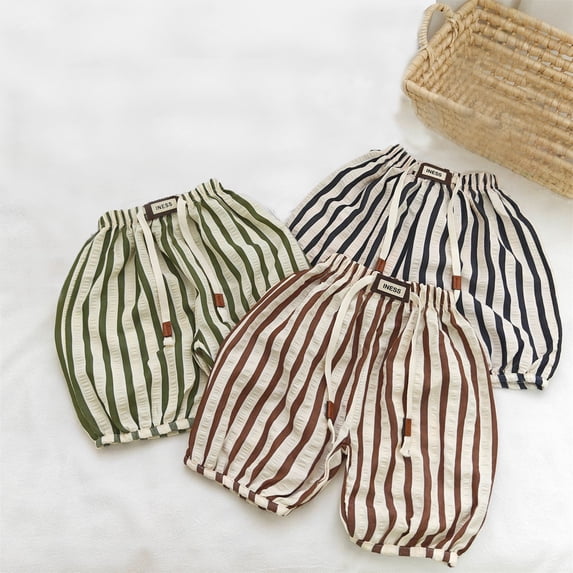 Boys Pants Kids Baby Girl Striped Elastic Waist Capri Pants Breathable ...