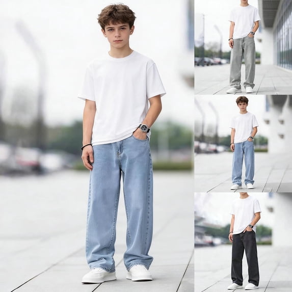 Boys Pants Preppy Stretch Fit Solid Denim Jeans Reinforced Knee ...