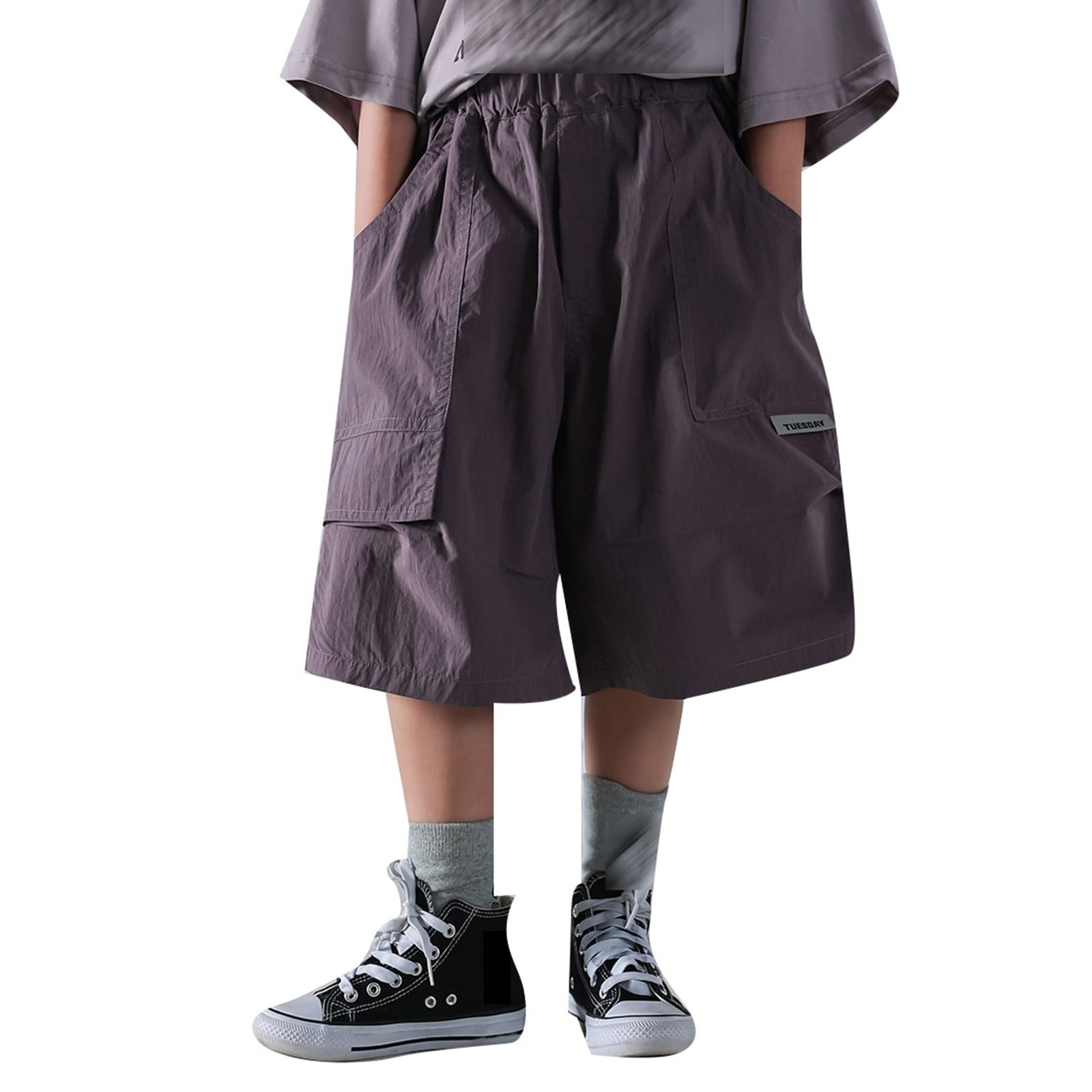 Boys Pants Summer Loose Elastic Waist Sports Lightweight Cargo Shorts ...