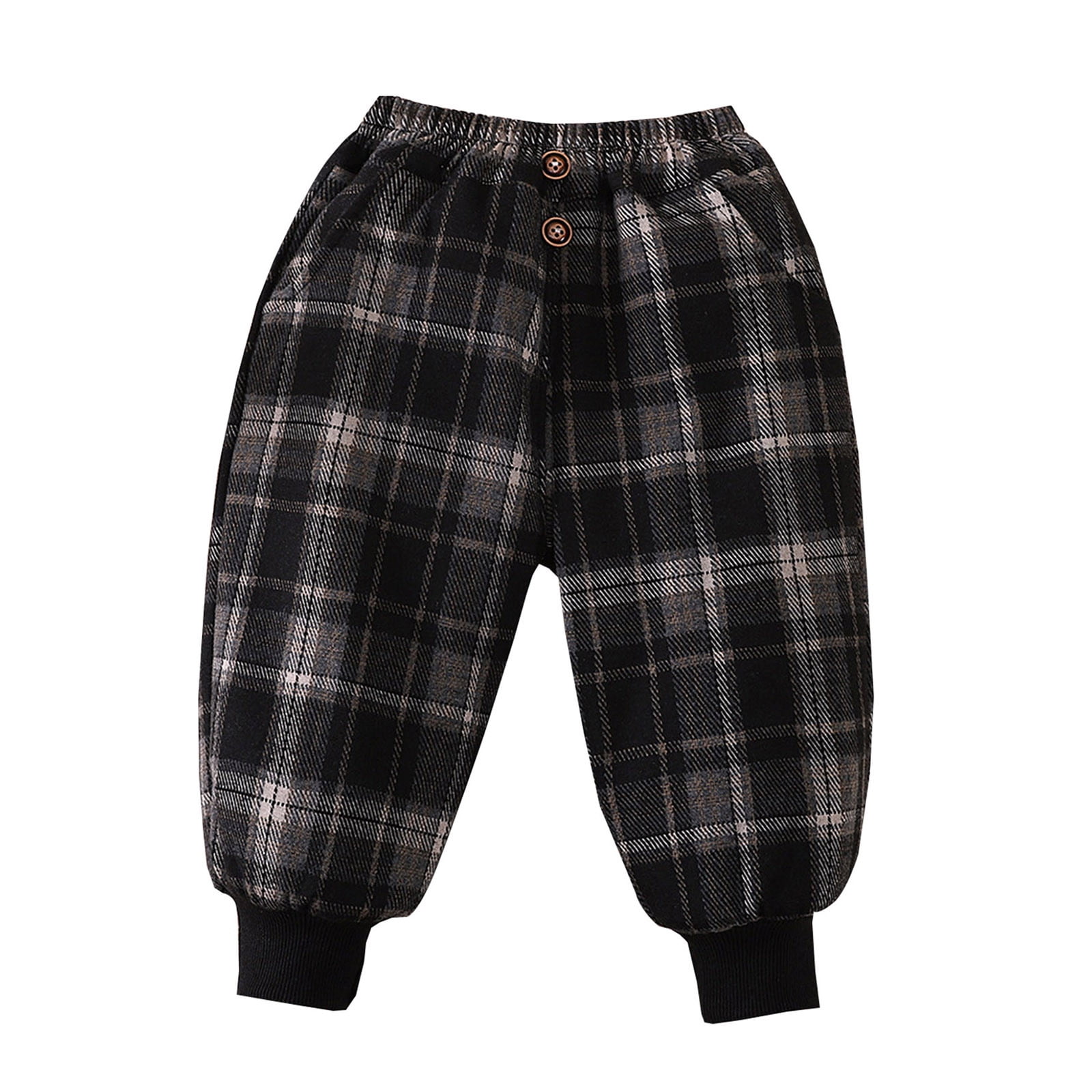 Boys Pants Winter Girls Thick Warm Long Sweatpants Plaid Trousers ...