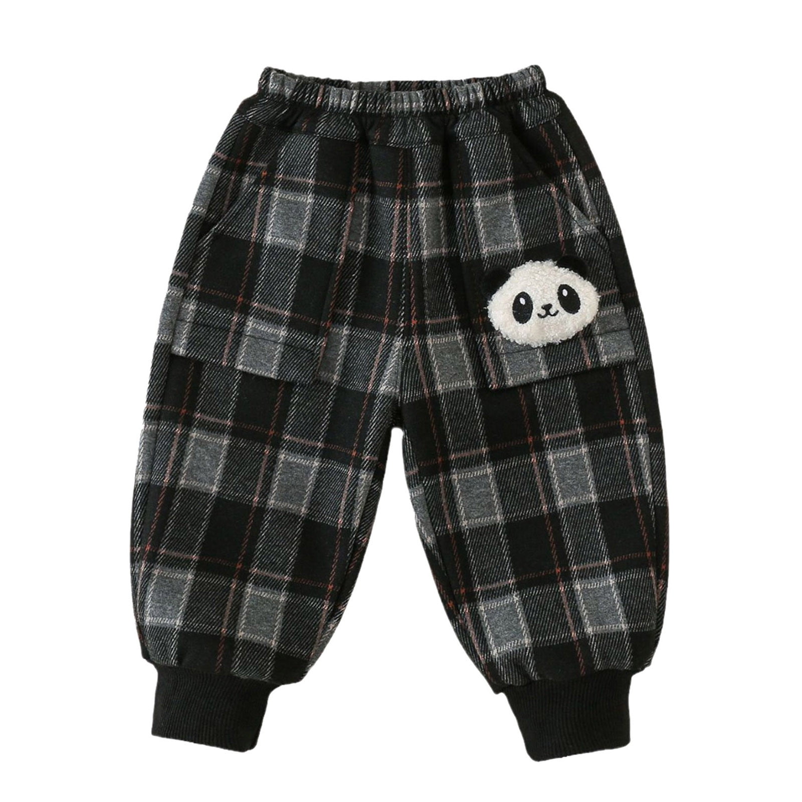 Boys Pants Winter Girls Warm Cartoon Panda Long Sweatpants Plaid ...