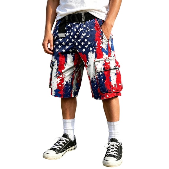 Boys Patriotic American Flag Print Cargo Shorts, Kids Independence Day ...