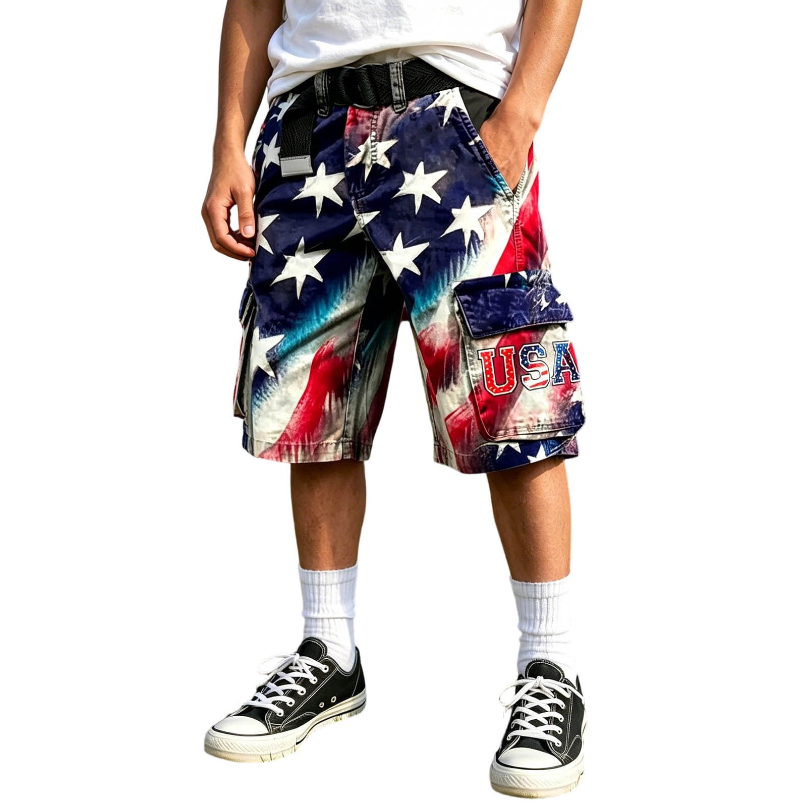 Boys Patriotic American Flag Print Cargo Shorts, Kids Independence Day ...