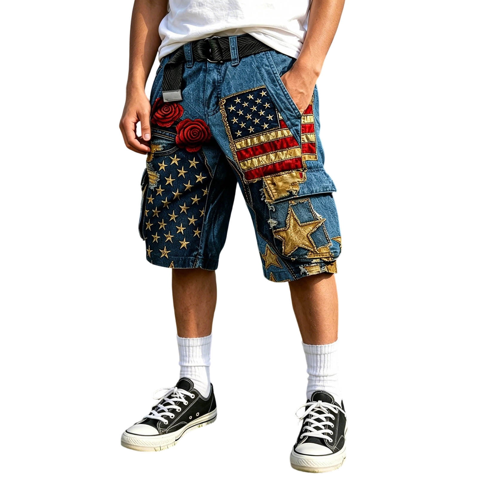 Boys Patriotic American Flag Print Cargo Shorts, Kids Independence Day ...