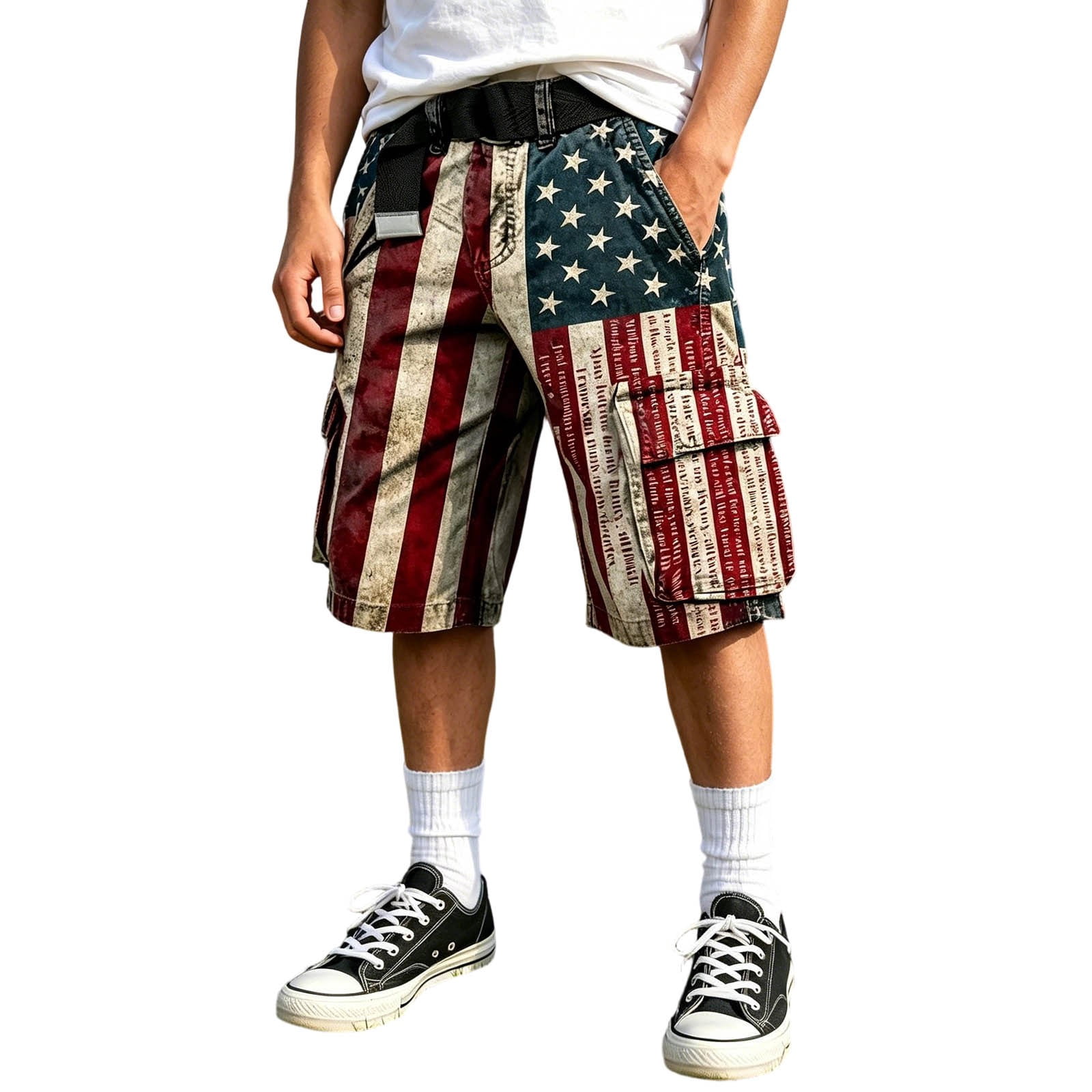 Boys Patriotic American Flag Print Cargo Shorts, Kids Independence Day ...