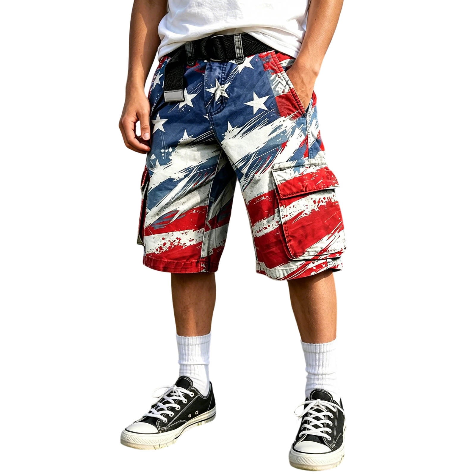Boys Patriotic American Flag Print Cargo Shorts, Kids Independence Day ...