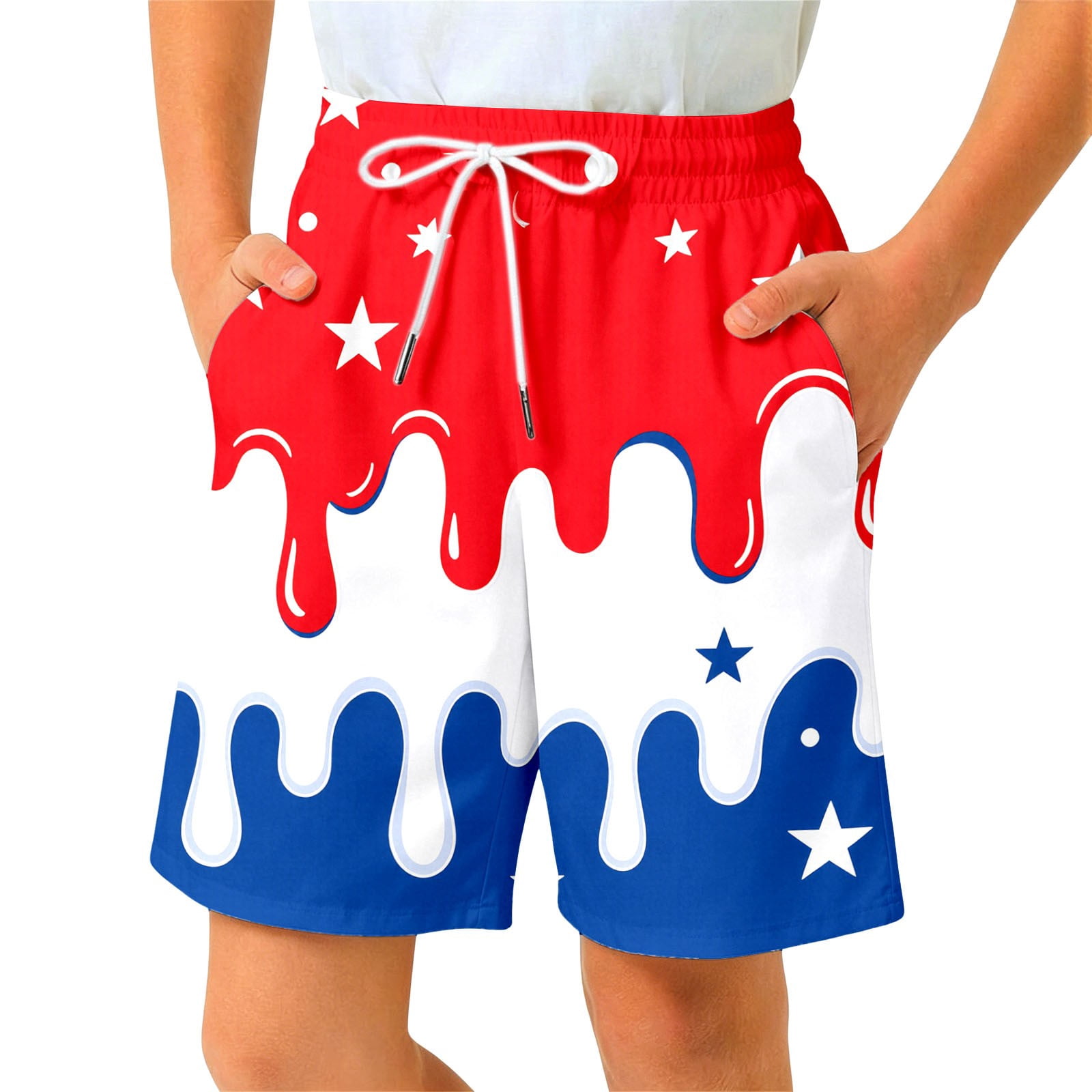 Boys Patriotic Print Shorts Red White Blue Drawstring Casual Summer ...