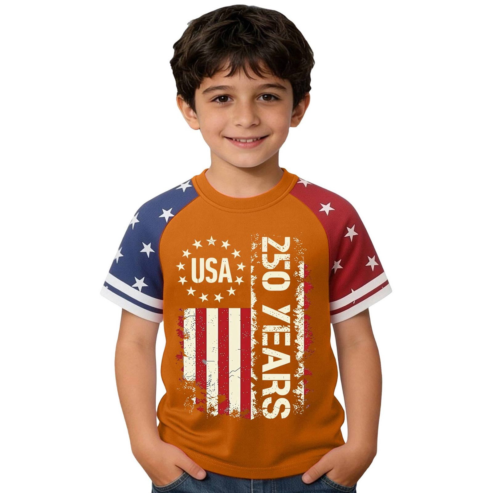 Boys Patriotic Shirt Relaxed Fit Stretch 250 Anniversary T-Shirt ...