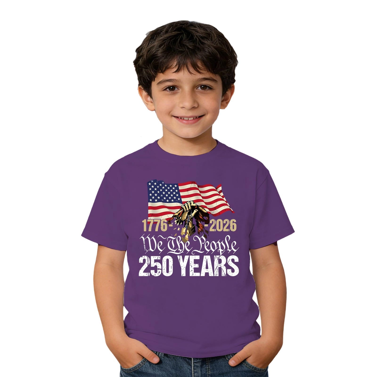 Boys Patriotic T-Shirt USA 250 Years 2026 Graphic Tee Kids Independence ...
