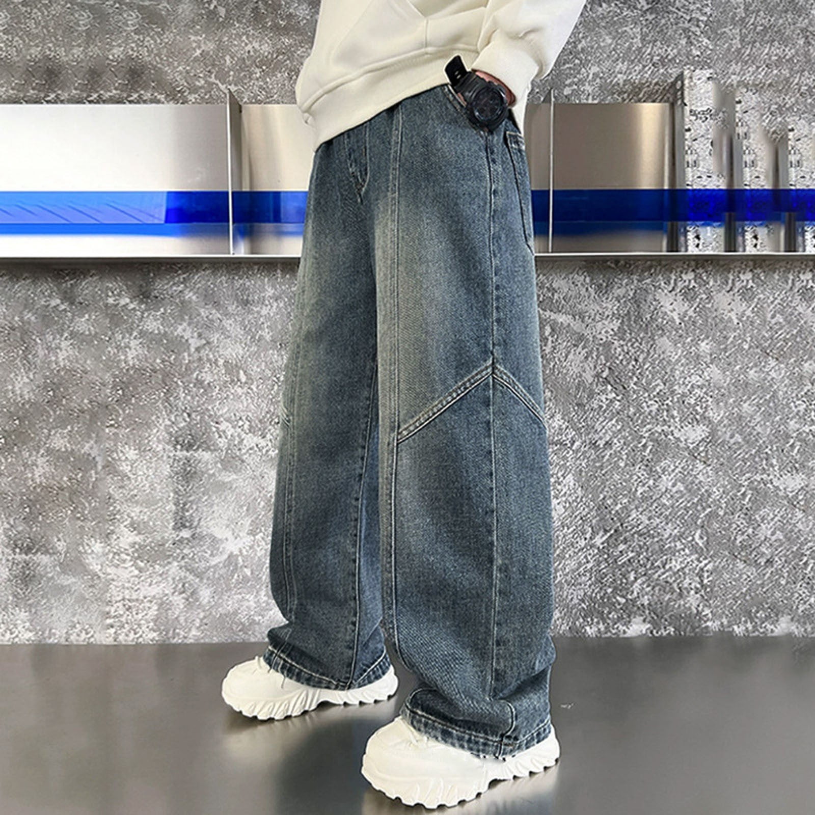 Boys Personality Fashion Pants Jeans Loose Wide Leg Baggy Pants Casual ...
