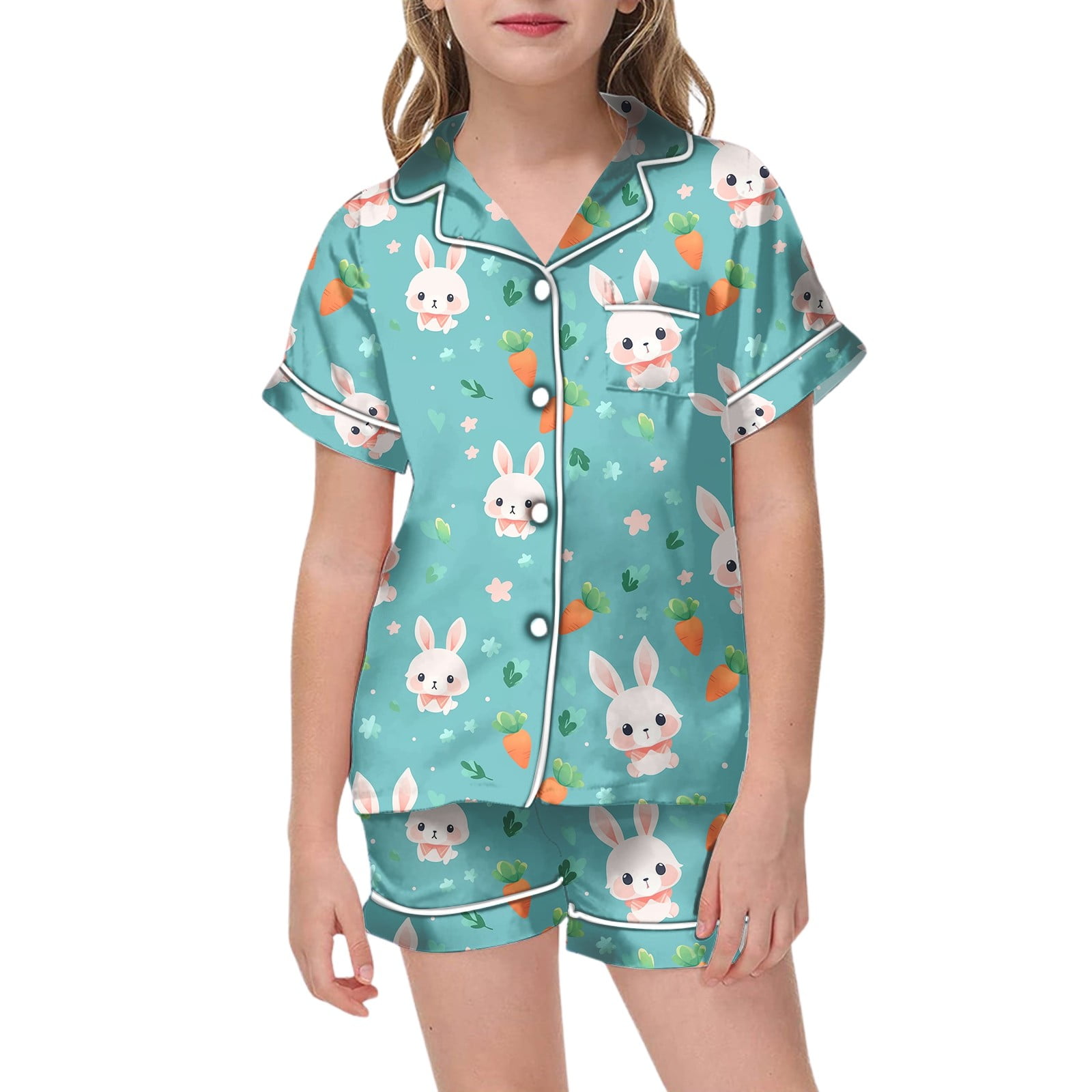Boys Pjs Easter Pjs for Kids Cute Bunny Printed Short Sleeve Button ...