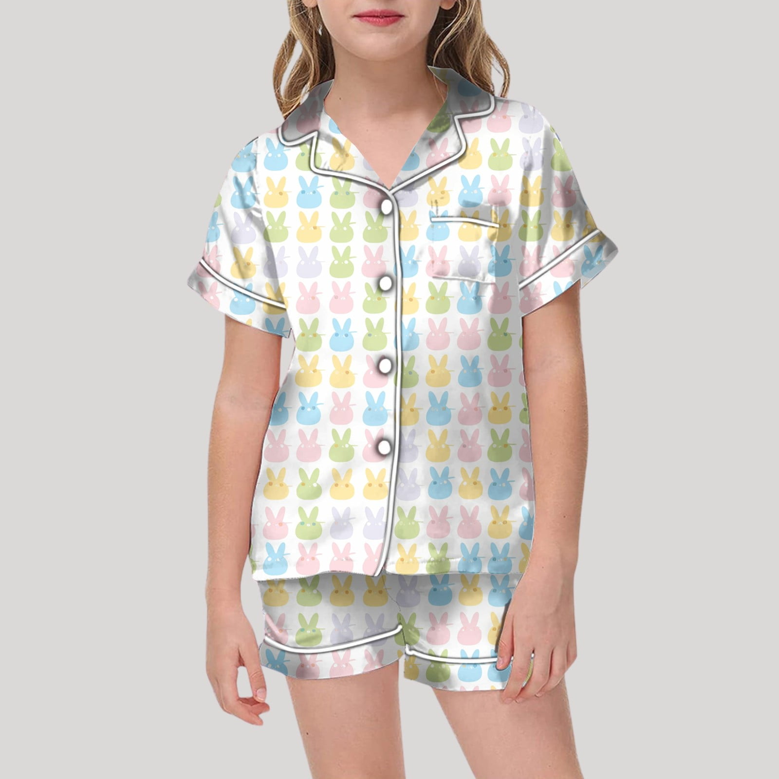 Boys Pjs Girls Easter Pajamas Bunny Printed Short Sleeve Button-Down ...