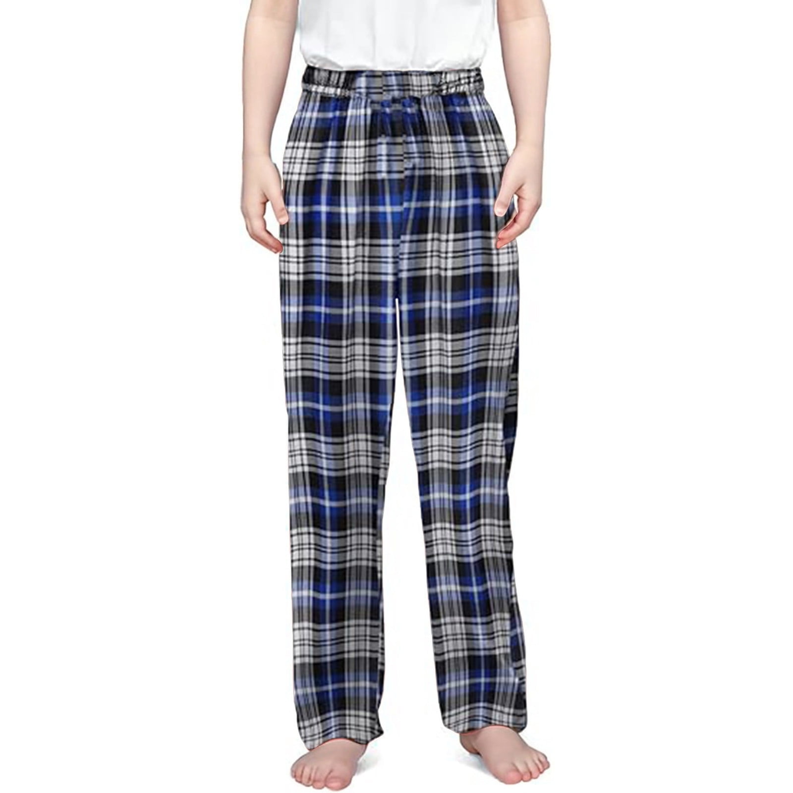 Boys Plaid Pants with Pockets Wide Leg Elastic Waist Flannel Plaid ...