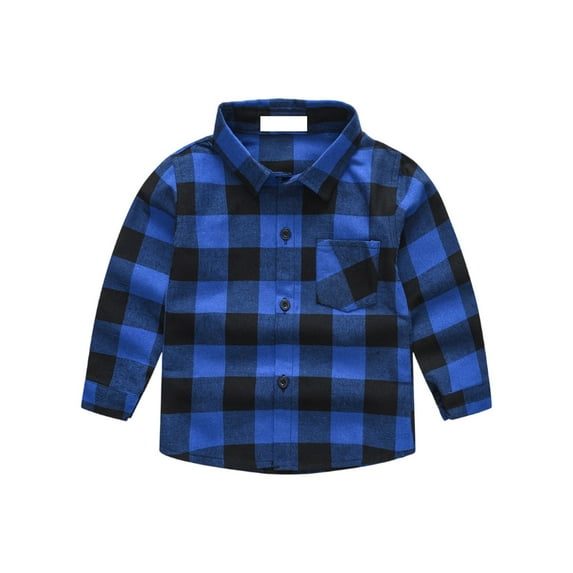 Boys Plaid Shirts Long Sleeve Button Down Casual Dress Shirts Dark Blue ...