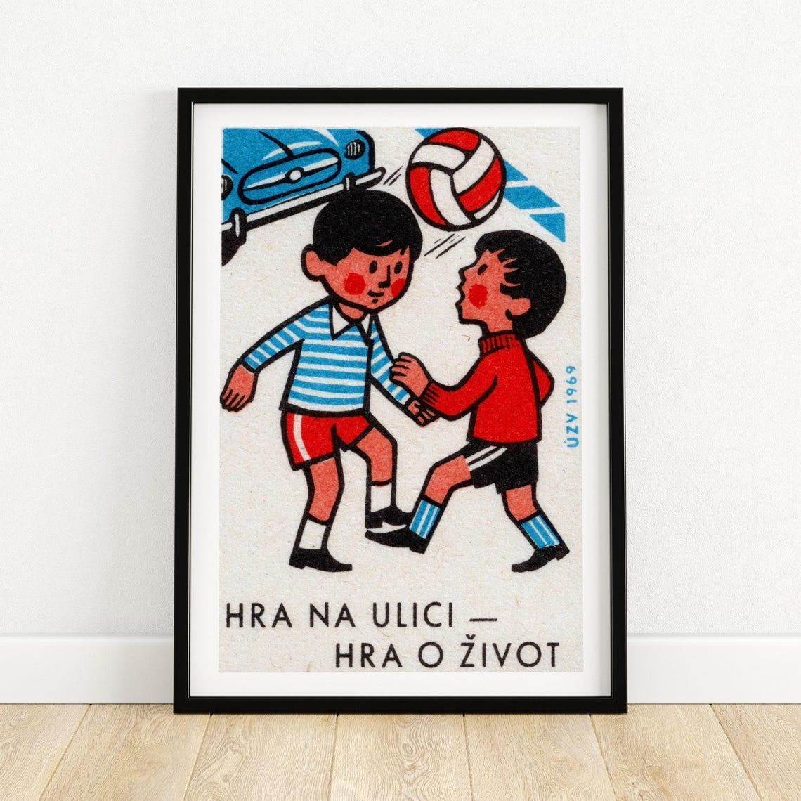 Boys Playing With Ball - Matchbox Print - Czech Wall Art - Vintage ...