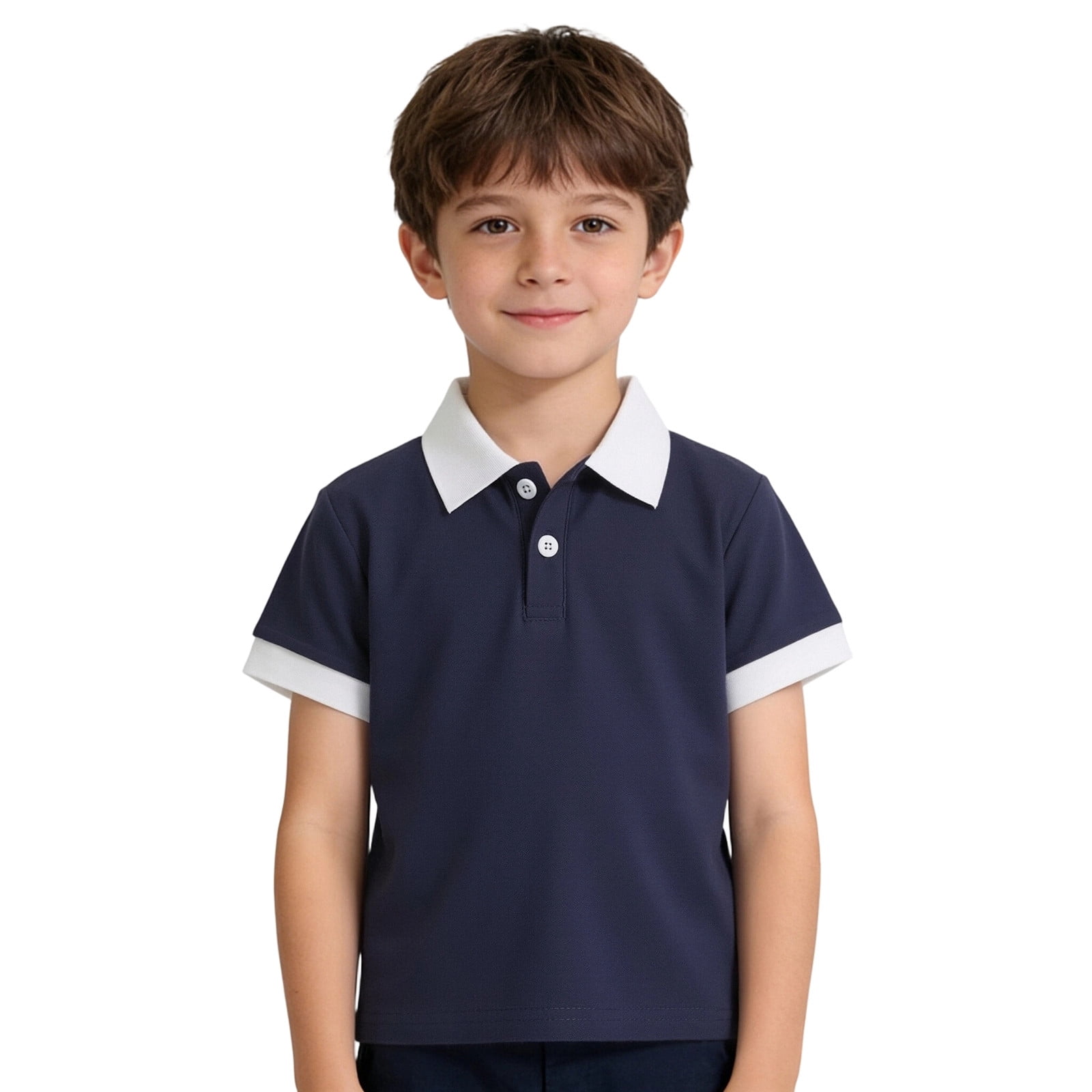 Boys Polo Shirt Boys Short Sleeve Contrast Collar T Shirt Classic ...