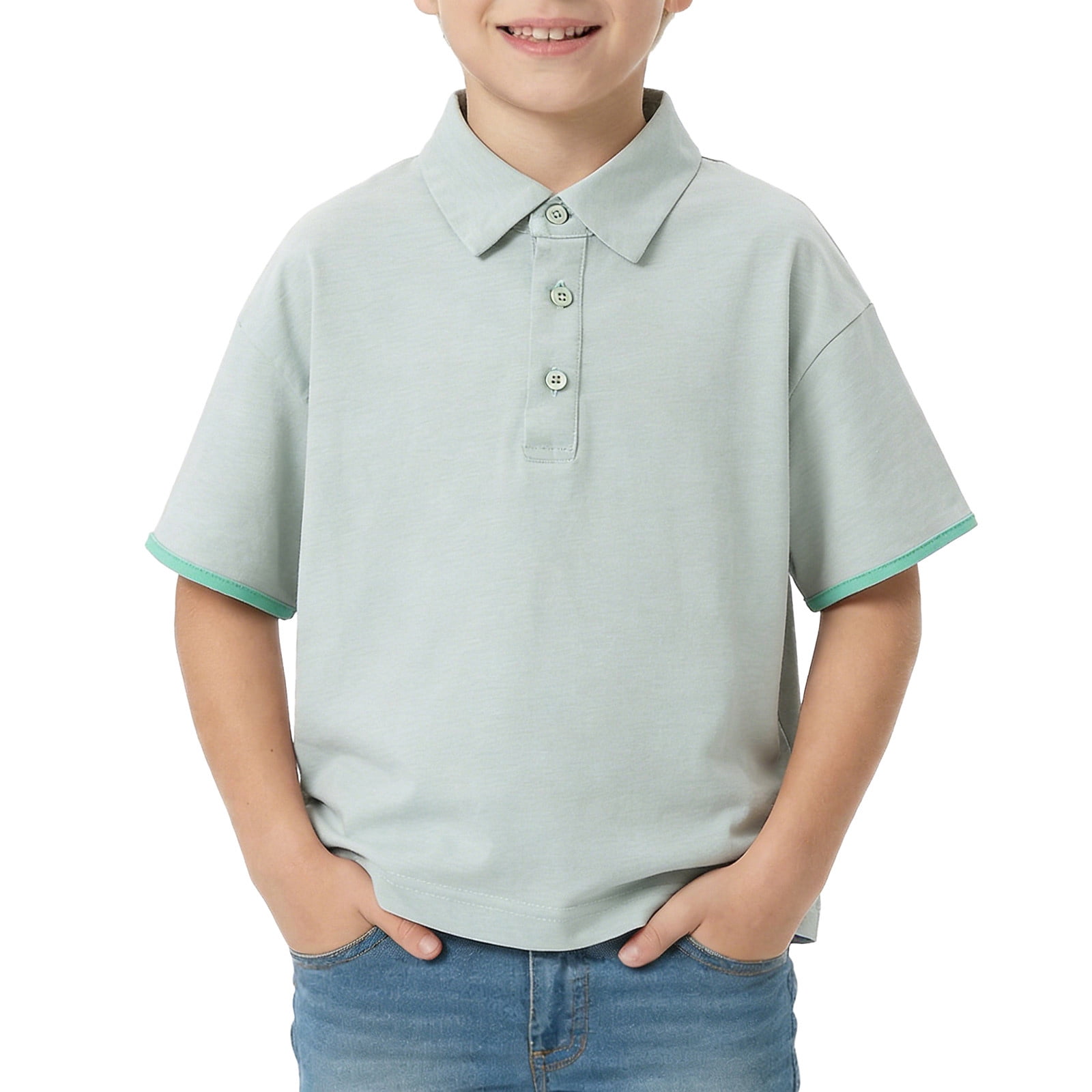 Boys Polo Shirt Breathable Basic Short Sleeve T-Shirts Lightweight Soft ...