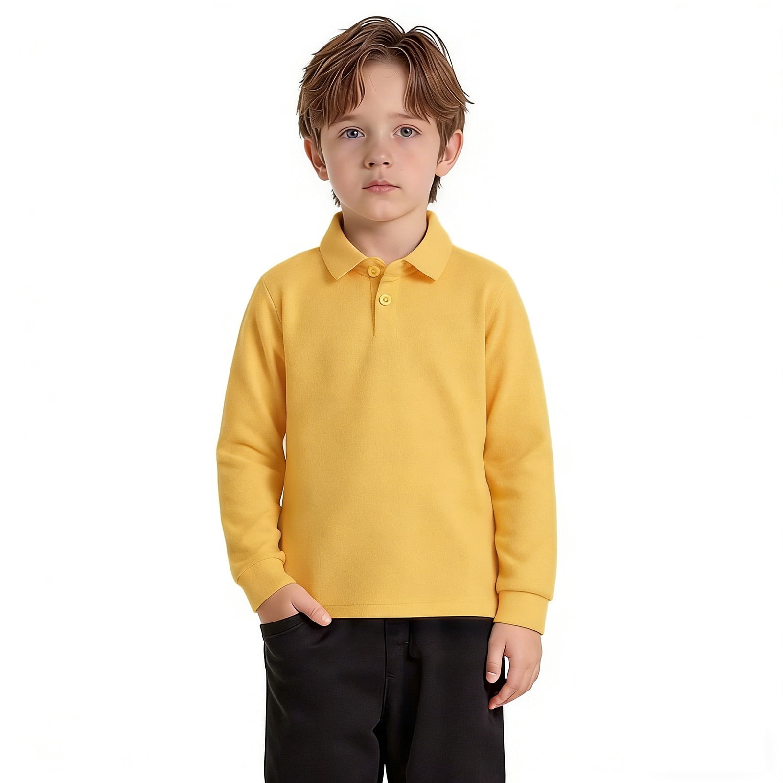 Boys Polo Shirt Long Sleeve Boys Yellow Button down Shirt Collared ...