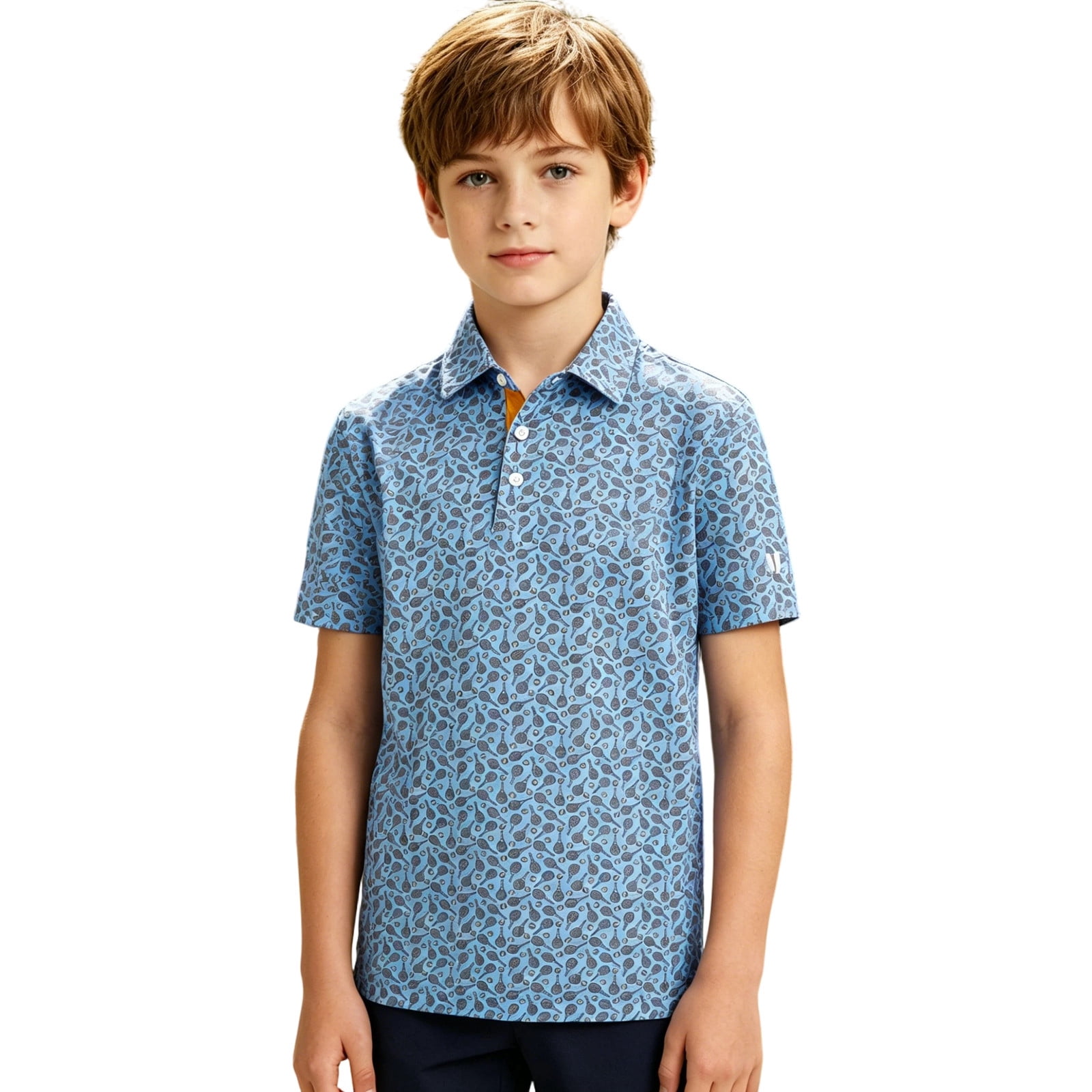 Boys Polo Shirt Short Sleeve Printed Tropical Ocean Wave Pattern Casual ...