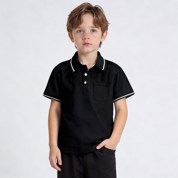 Boys' Polo Shirt Short Sleeves Black Button up Shirt Boys Boys Collared ...