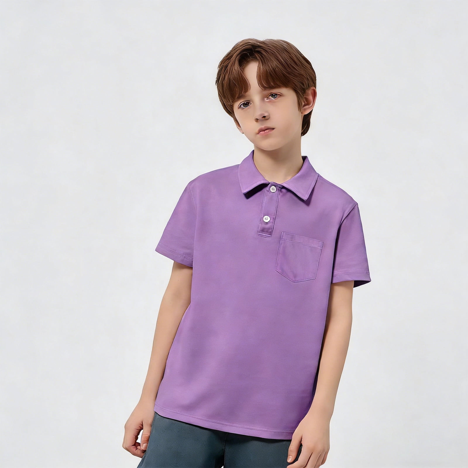 Boys Polo Shirt Short Sleeves Boy Purple Button down Shirt Casual Boys ...