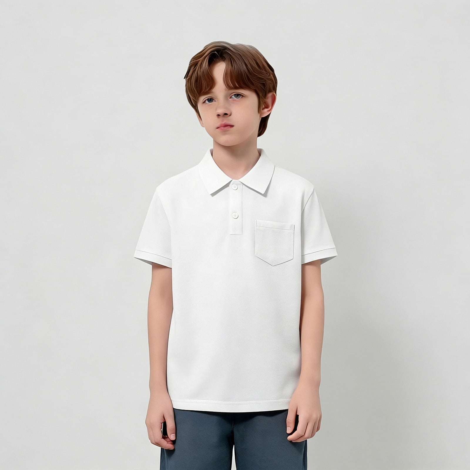 Boys' Polo Shirt Short Sleeves Boy White Button down Shirt Collar Shirt ...
