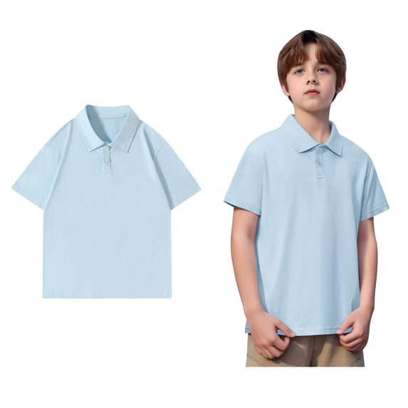 Boys Polo Shirt Short Sleeves Sky Blue Button up Shirt Boys Casual ...