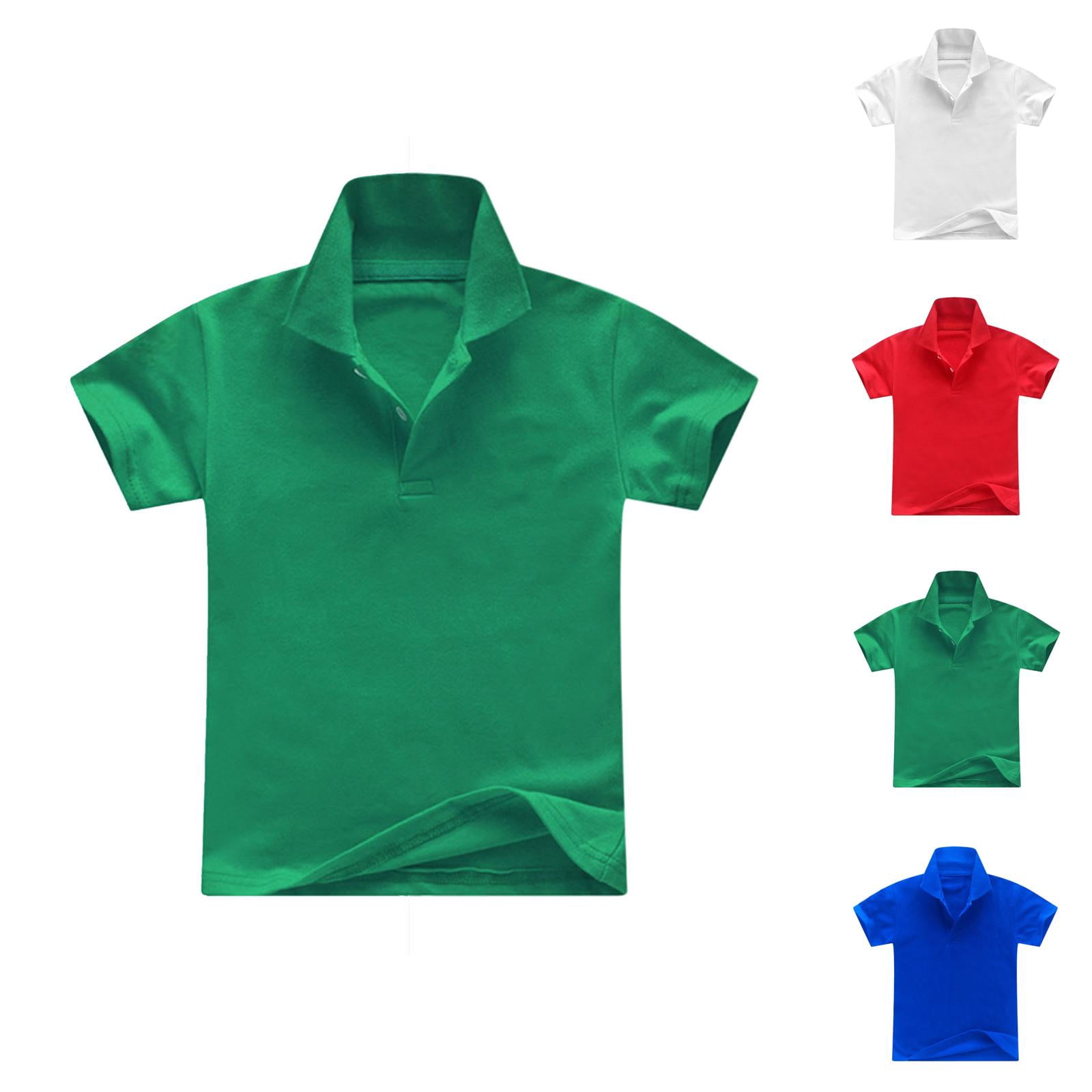 Boys Polo Shirt Summer Solid Casual Short Sleeve Collared Shirt School ...