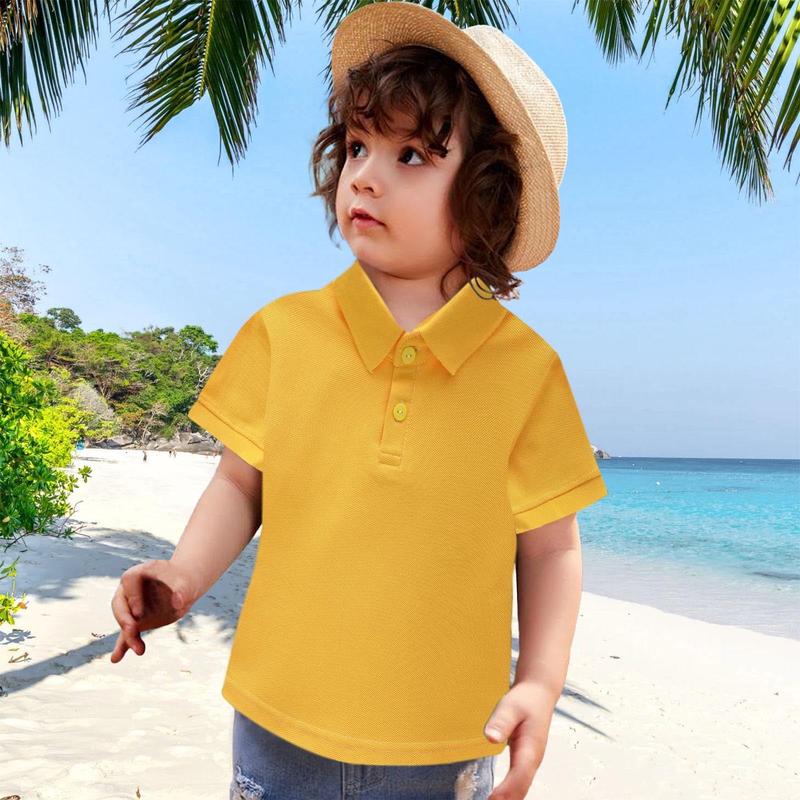 Boys Polo Shirt Short Sleeve Boys Yellow Button up Shirt Toddler Shirts ...
