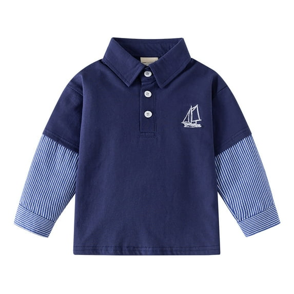 Boys' Polo Shirts Long Sleeve Boy Navy Button down Shirt Boys Fall ...