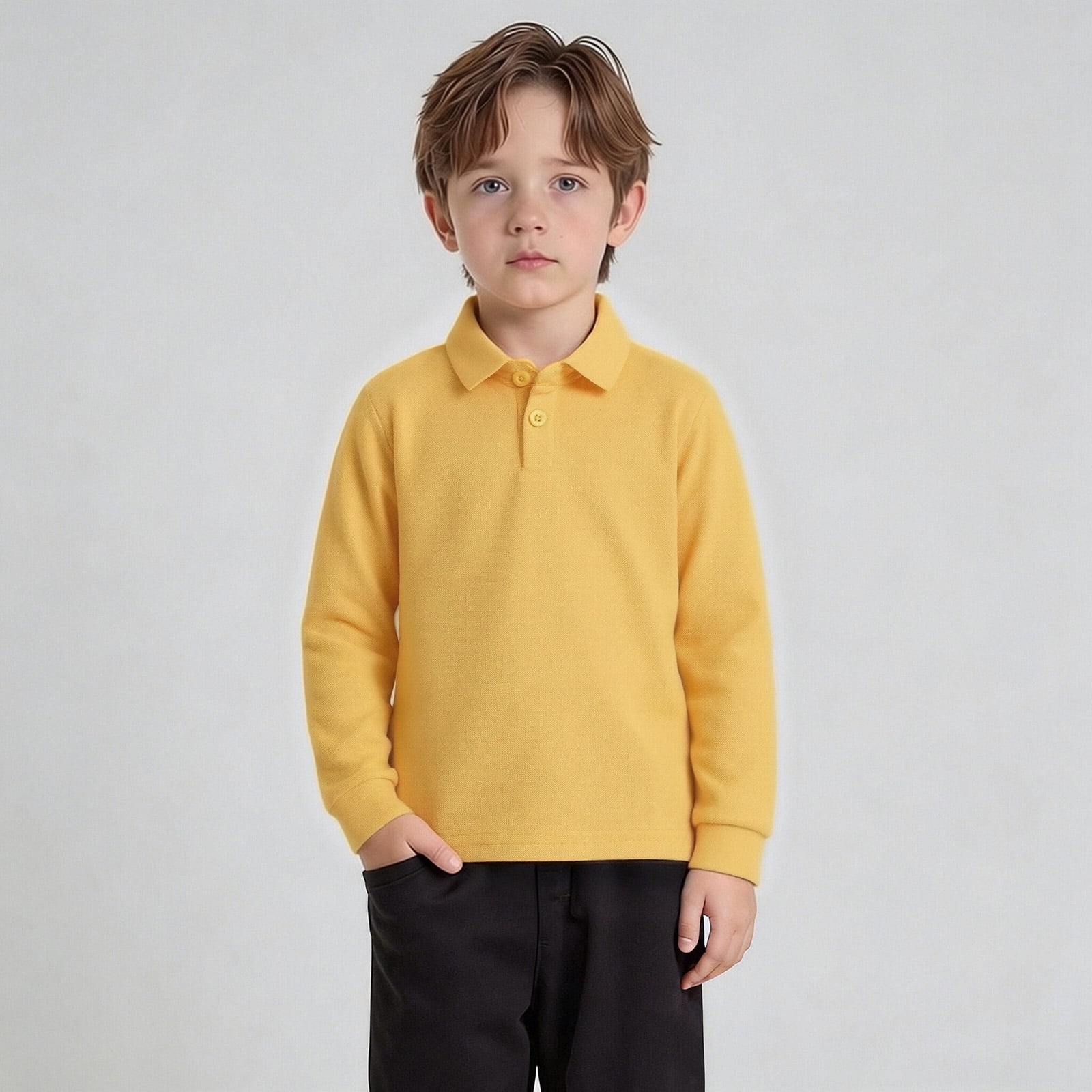 Boys Polo Shirts Long Sleeve Boys Yellow Button down Shirt Boys ...