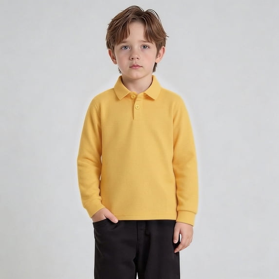Boys Polo Shirts Long Sleeve Boys Yellow Button down Shirt Boys ...