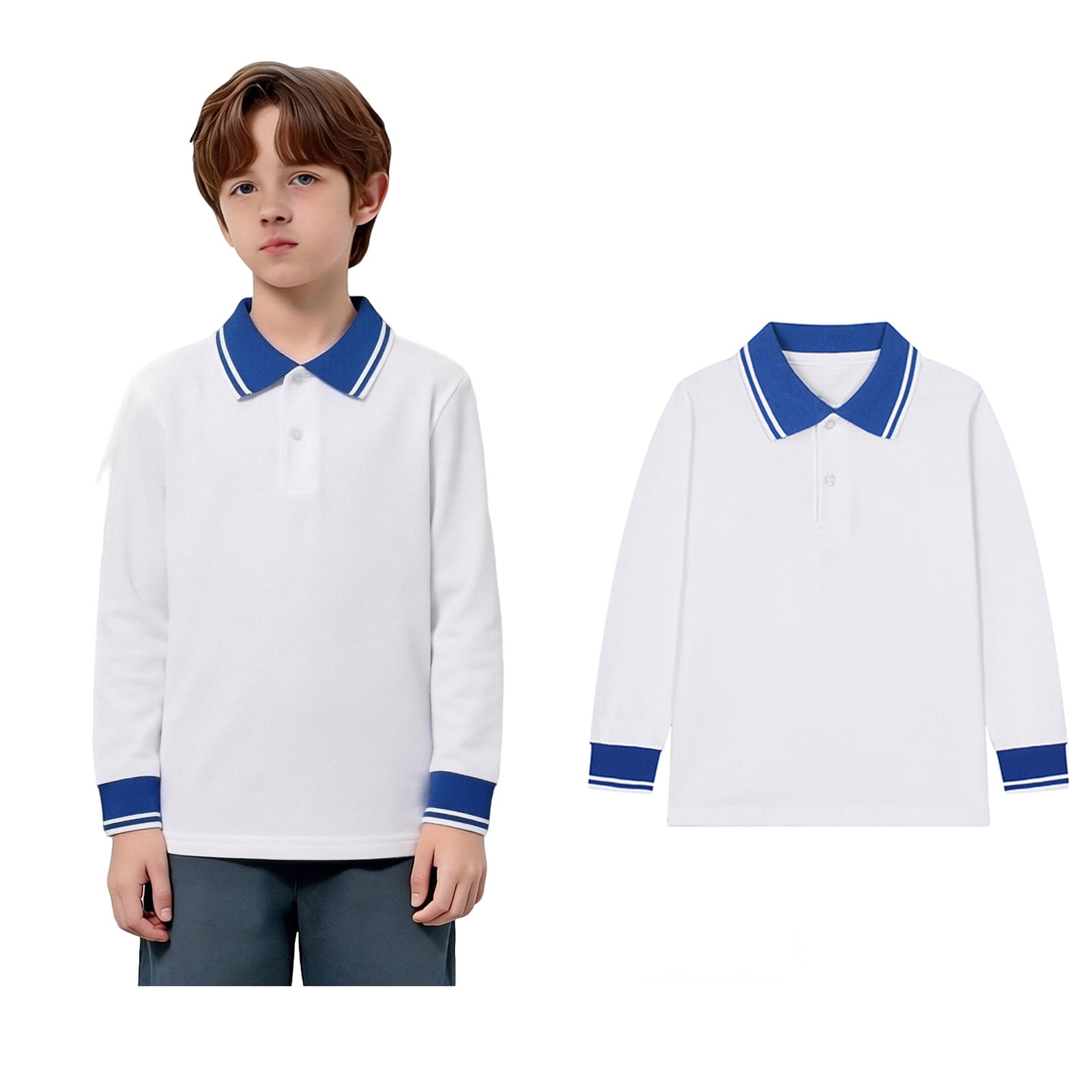 Boys Polo Shirts Long Sleeve Navy Button down Shirt Boys Casual ...