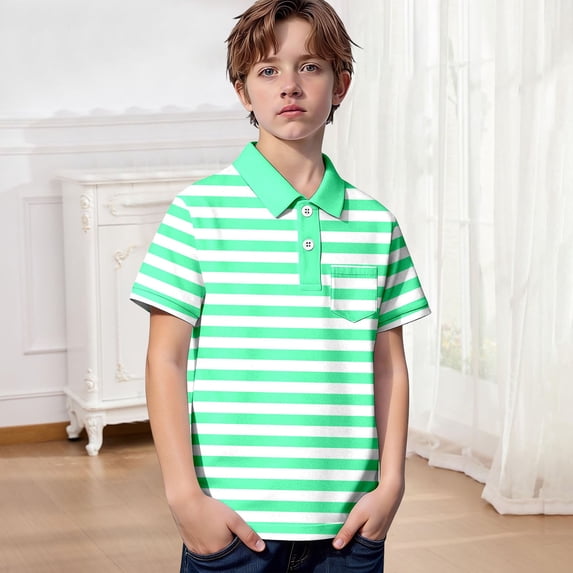 Boys Polo Shirts Mesh Short Sleeve Kids Striped Button down Shirt Back ...