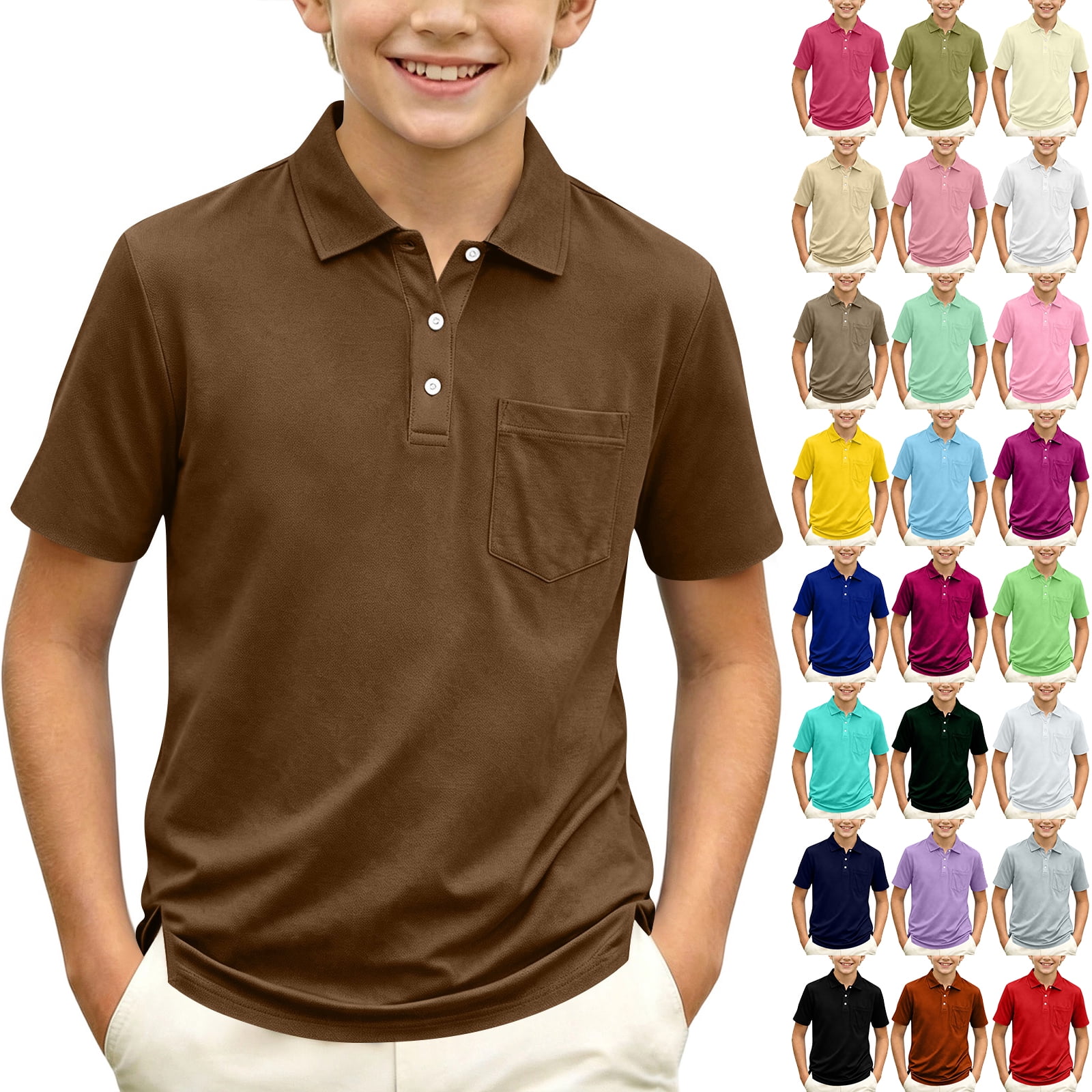 Boys Polo Shirts School Uniform Collared Short Sleeve Golf Shirts Kids ...