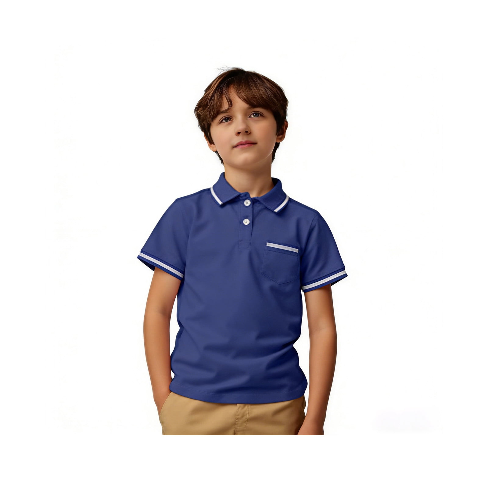 Boys' Polo Shirts Short Sleeves Navy Button up Shirt Boys Collar Shirt ...