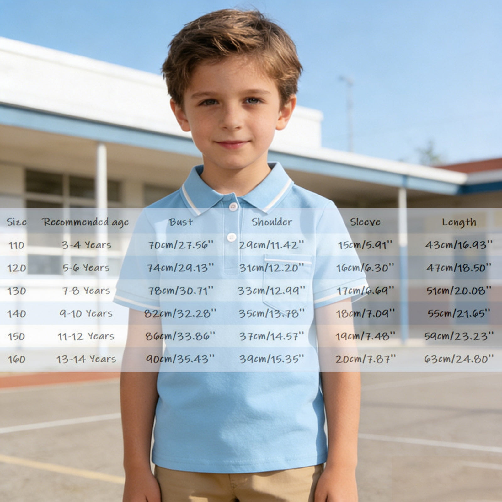 Boys Polo Shirts Sky Blue Button Down Short Sleeve Dress Shirt Boys ...
