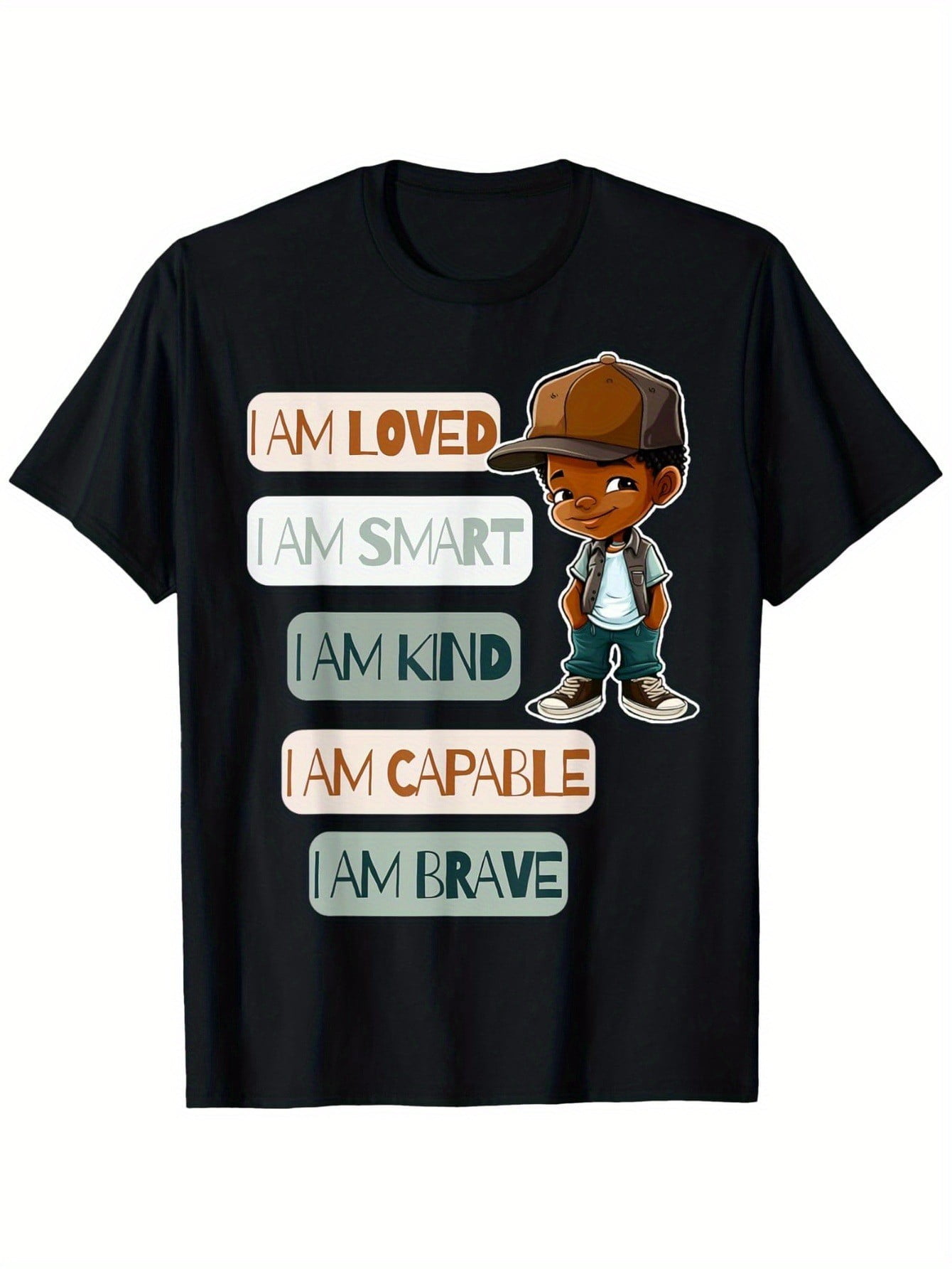 Boys Positive Affirmation Cotton T-Shirt - "I am loved, smart, kind ...