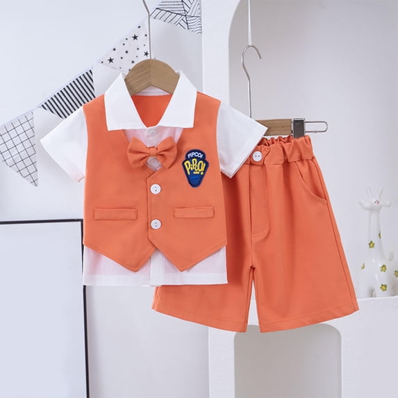 Boys' Preppy Style Fake Two-Piece Set, Short Sleeve Blazer Top with ...